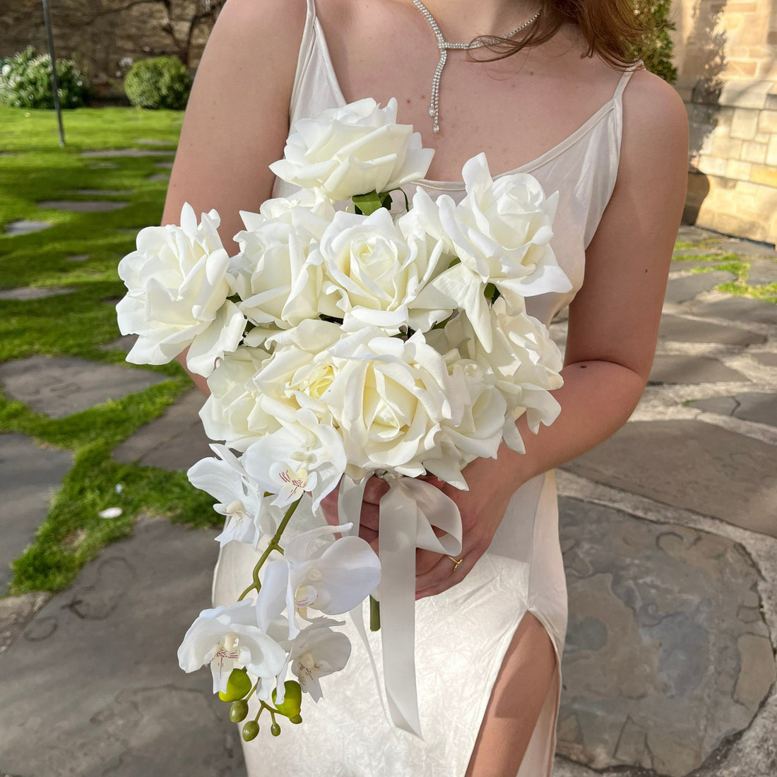 Modern White - Cascading Bridal Bouquet